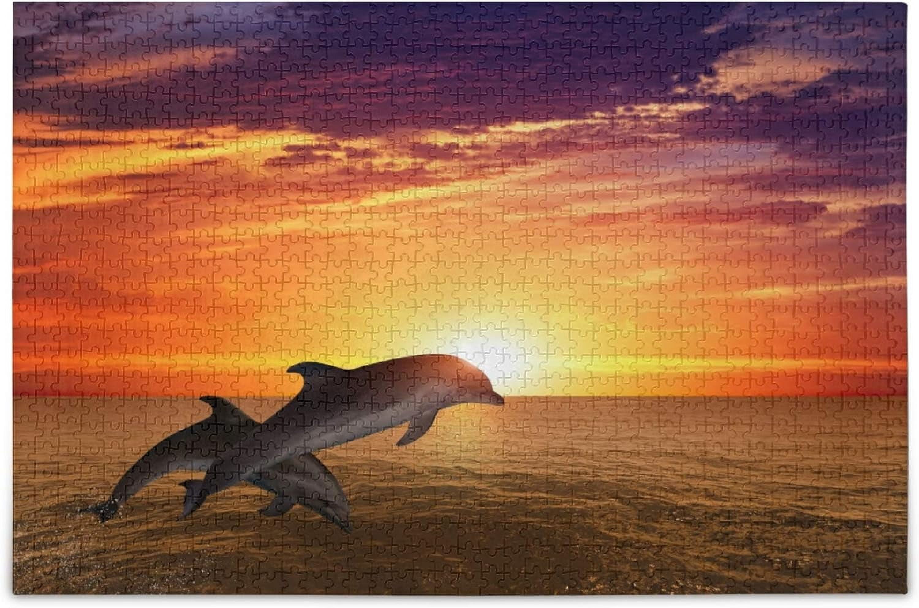Ocean Dolphin - Jumping Dolphins at Beautiful Sunset Jigsaw Puzzle for ...