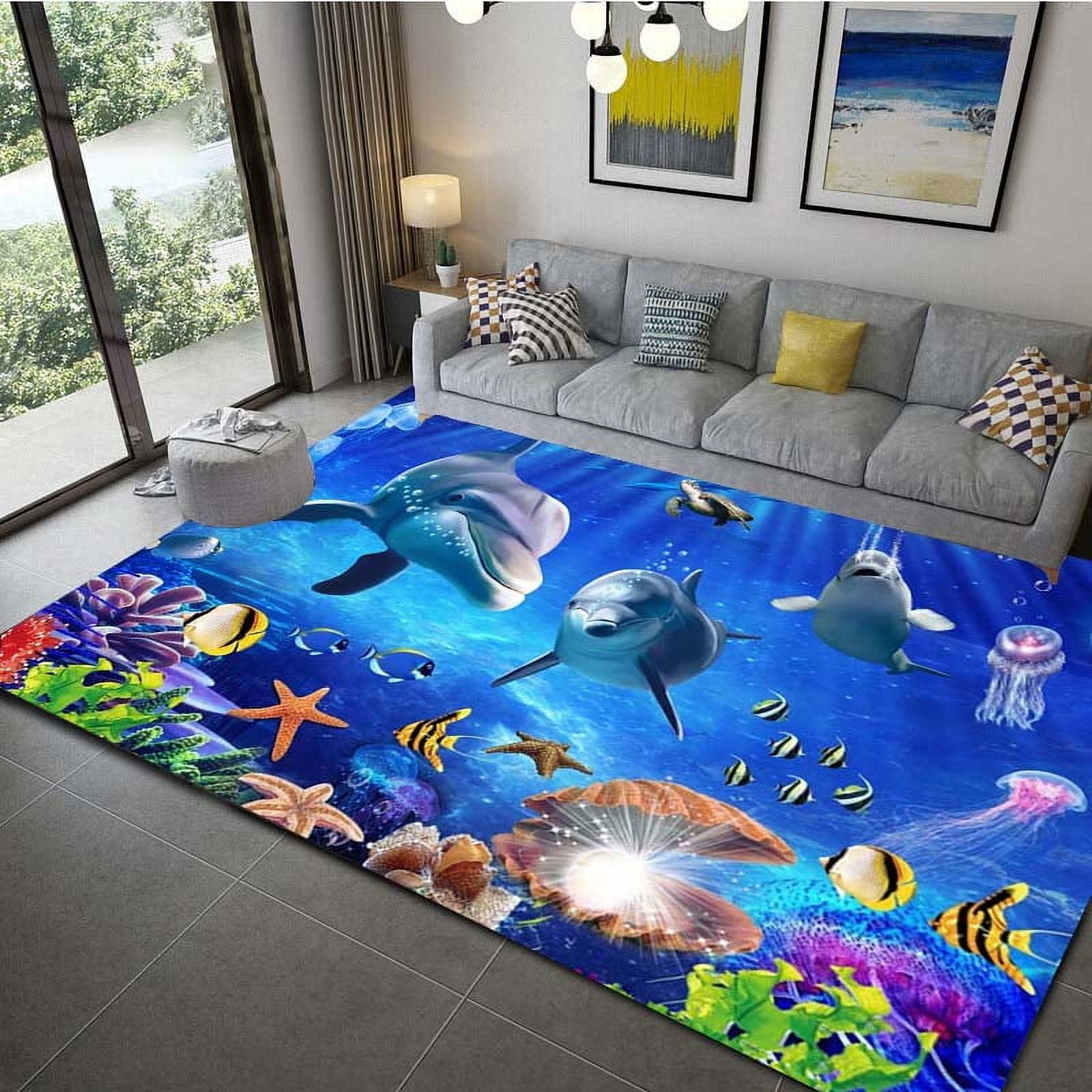 Ocean Dolphin Pattern Carpet 20'' x 31'' Bedroom Sofa Rug Door Mat ...