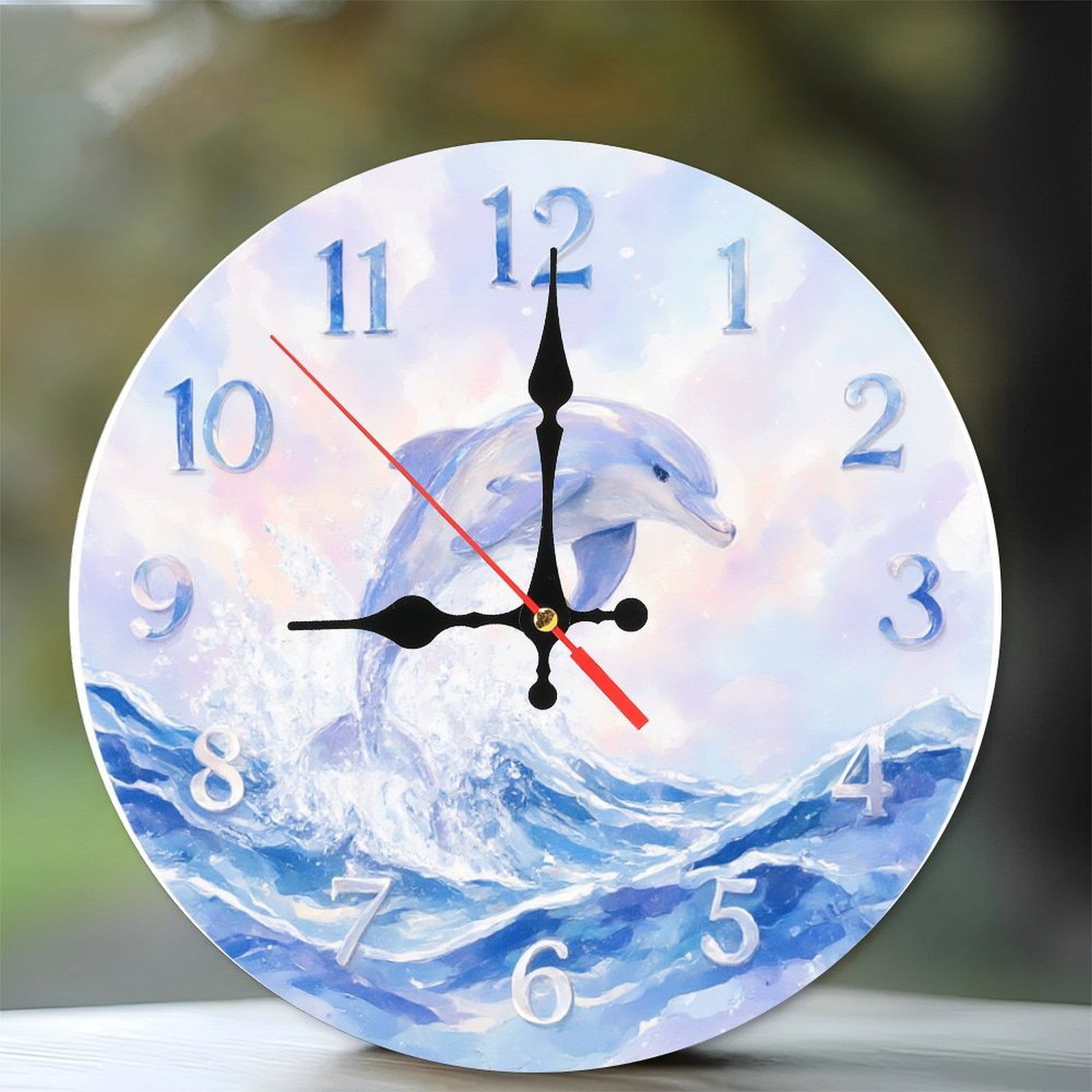Ocean Dolphin Wall Clock Cute Aquatic Animal Home Decor 10-Inch Silent ...