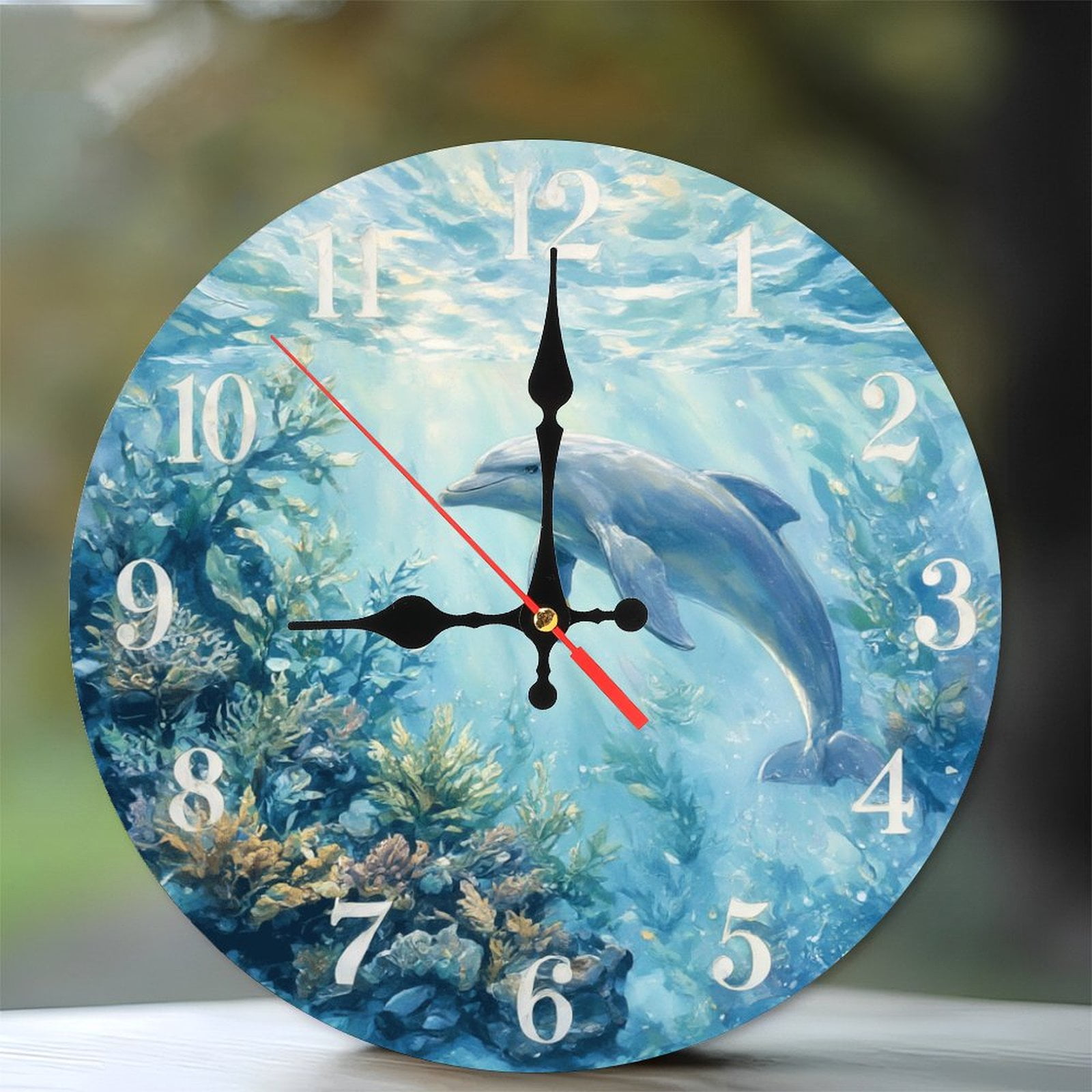 Ocean Dolphin Wall Clock Underwater Scene Home Decor 10-Inch Silent ...