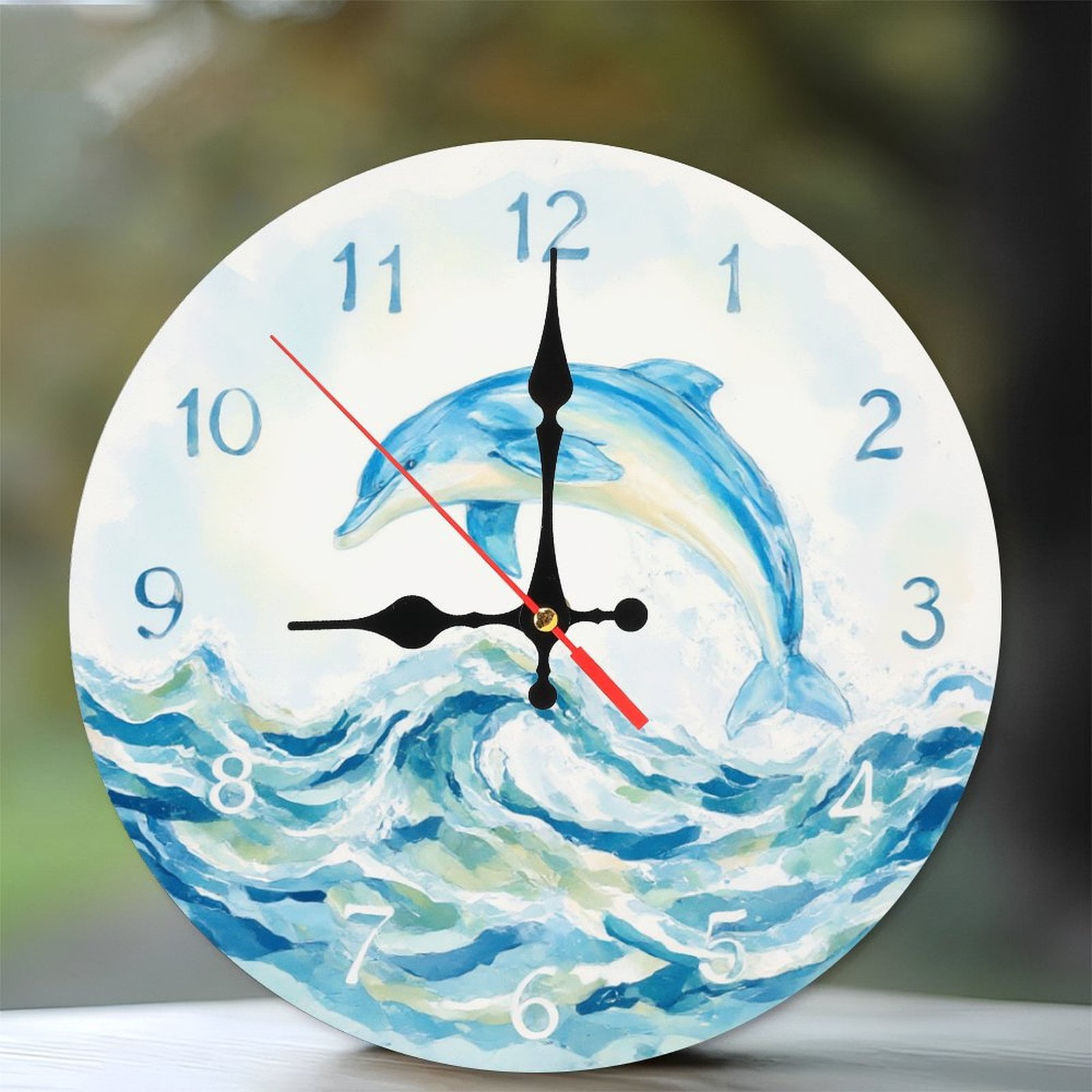 Ocean Dolphin Wall Clock Watercolor Style Home Decor 10-Inch Silent ...