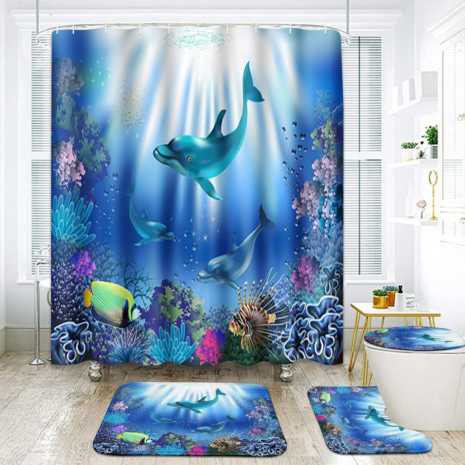 Ocean Dolphins Bathroom Set with Shower Curtain set and Rugs ...