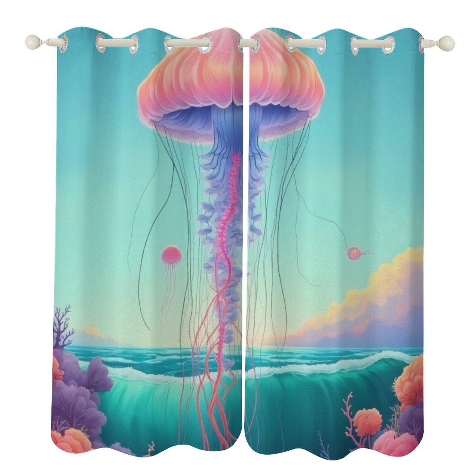 Ocean Dream Jellyfish Art 2 Panels 3D Printing Pattern Curtain for ...