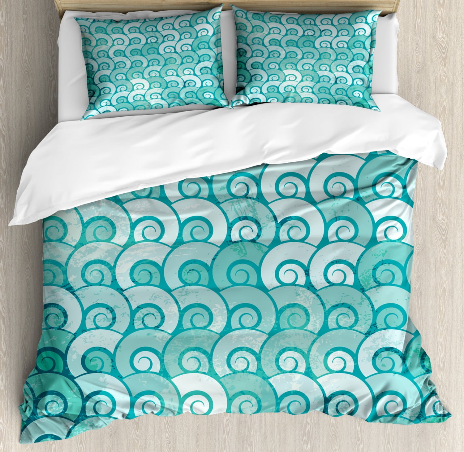 Ocean Duvet Cover Set, Abstract Swirled Sea Waves Pattern Spiral Forms ...
