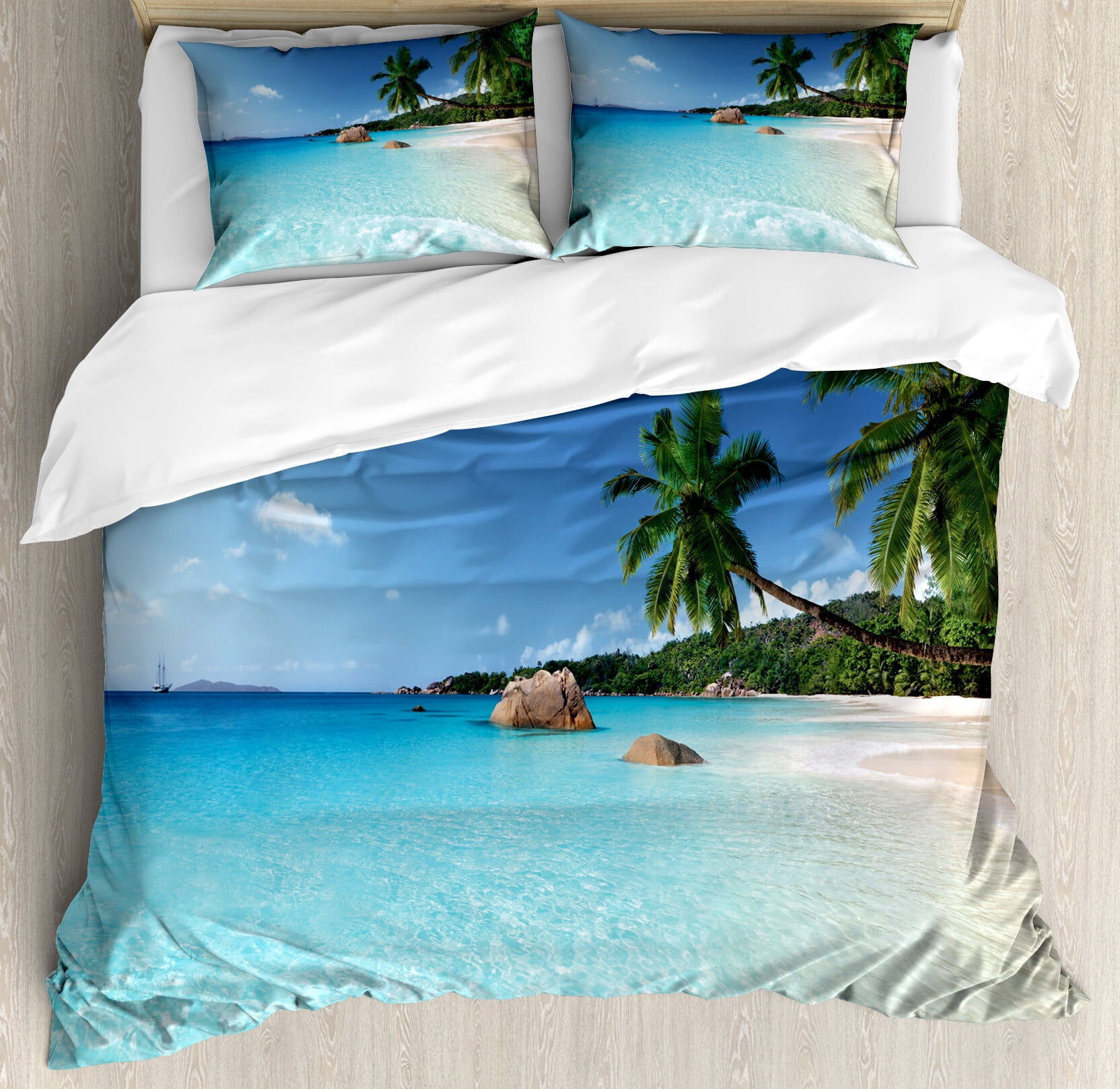 Ocean Duvet Cover Set, Anse Lazio Beach at Praslin Island Surfing Beach ...
