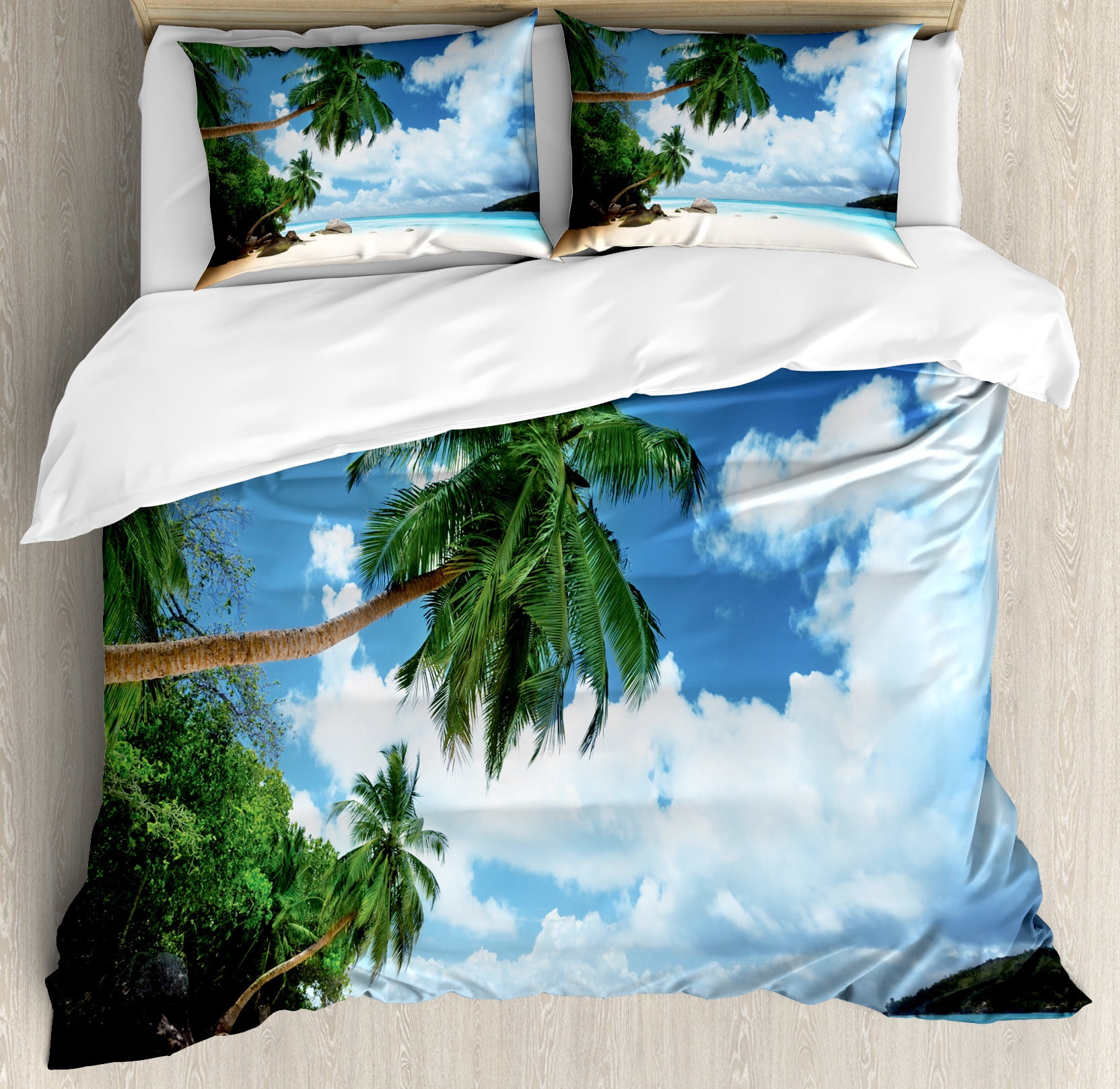 Ocean Duvet Cover Set, Beach and Coconut Tree Mahe Island in Seychelles ...