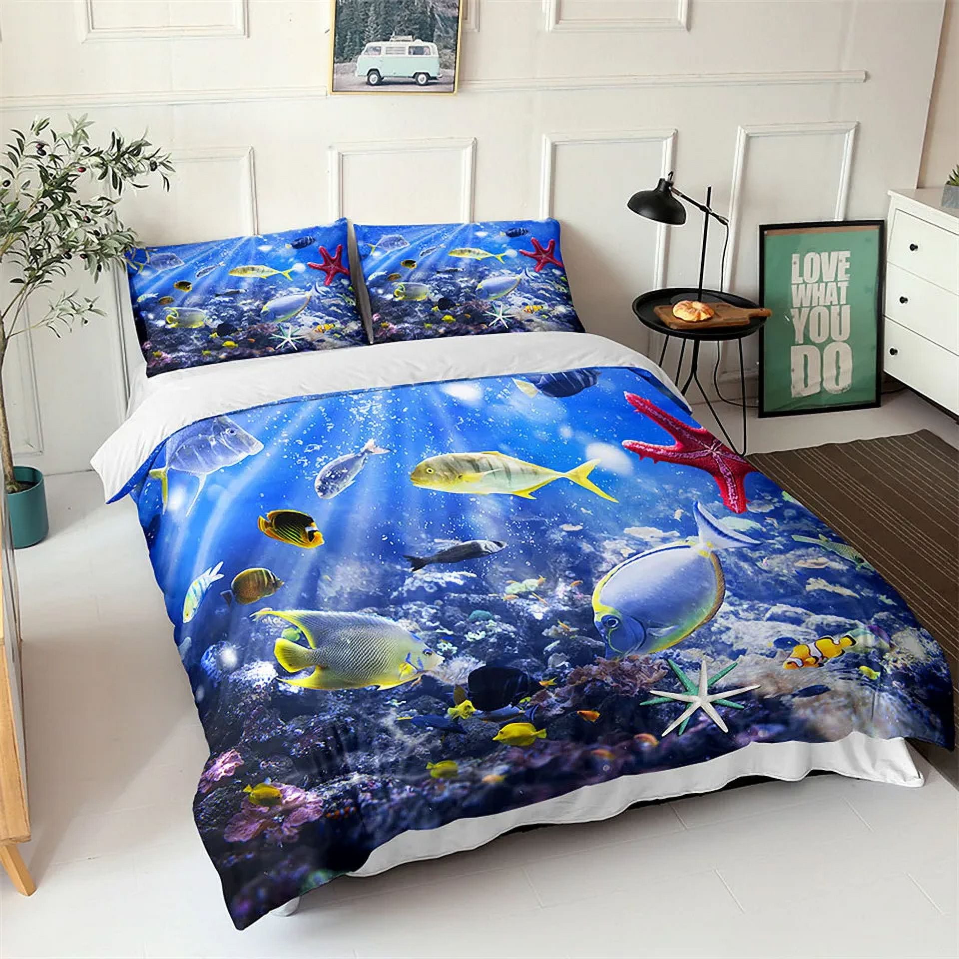 Ocean Duvet Cover Set Blue Sea Fish 3D Printed Kids Bedding Set King ...