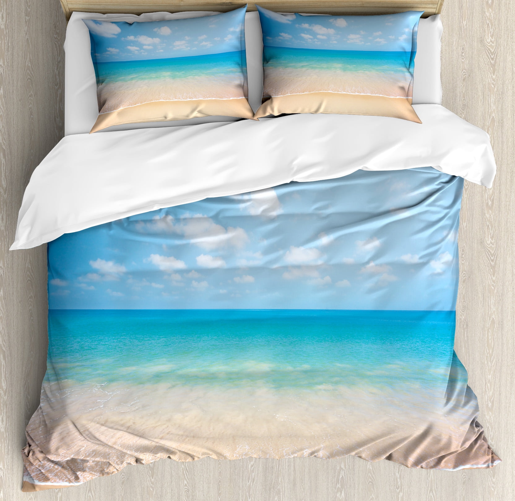 Ocean Duvet Cover Set, Dreamy Hot Tropical Sea Coast with Soft Waves ...