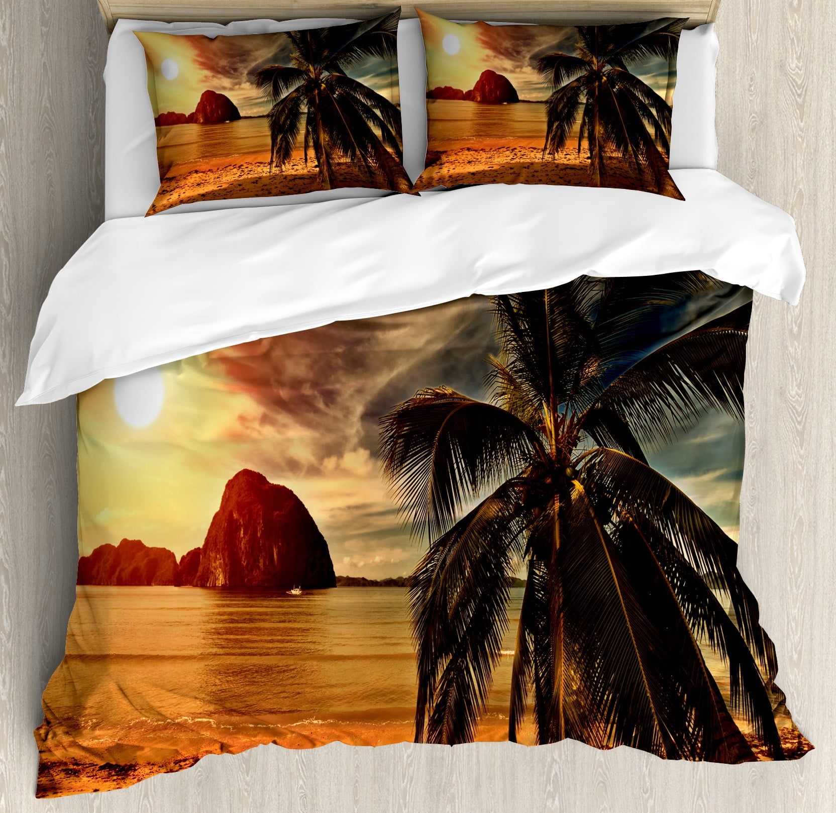 Ocean Duvet Cover Set, Havana Beach Sunny Tropics Mountains Rocks and ...