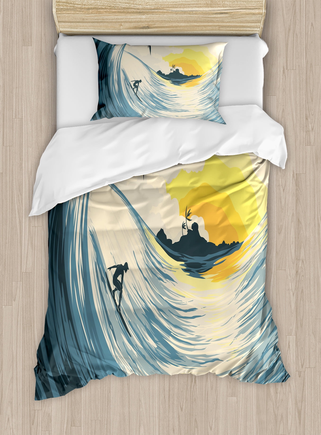 Ocean Duvet Cover Set, Illustration of Cloudy Sky Tropical Island Wave ...