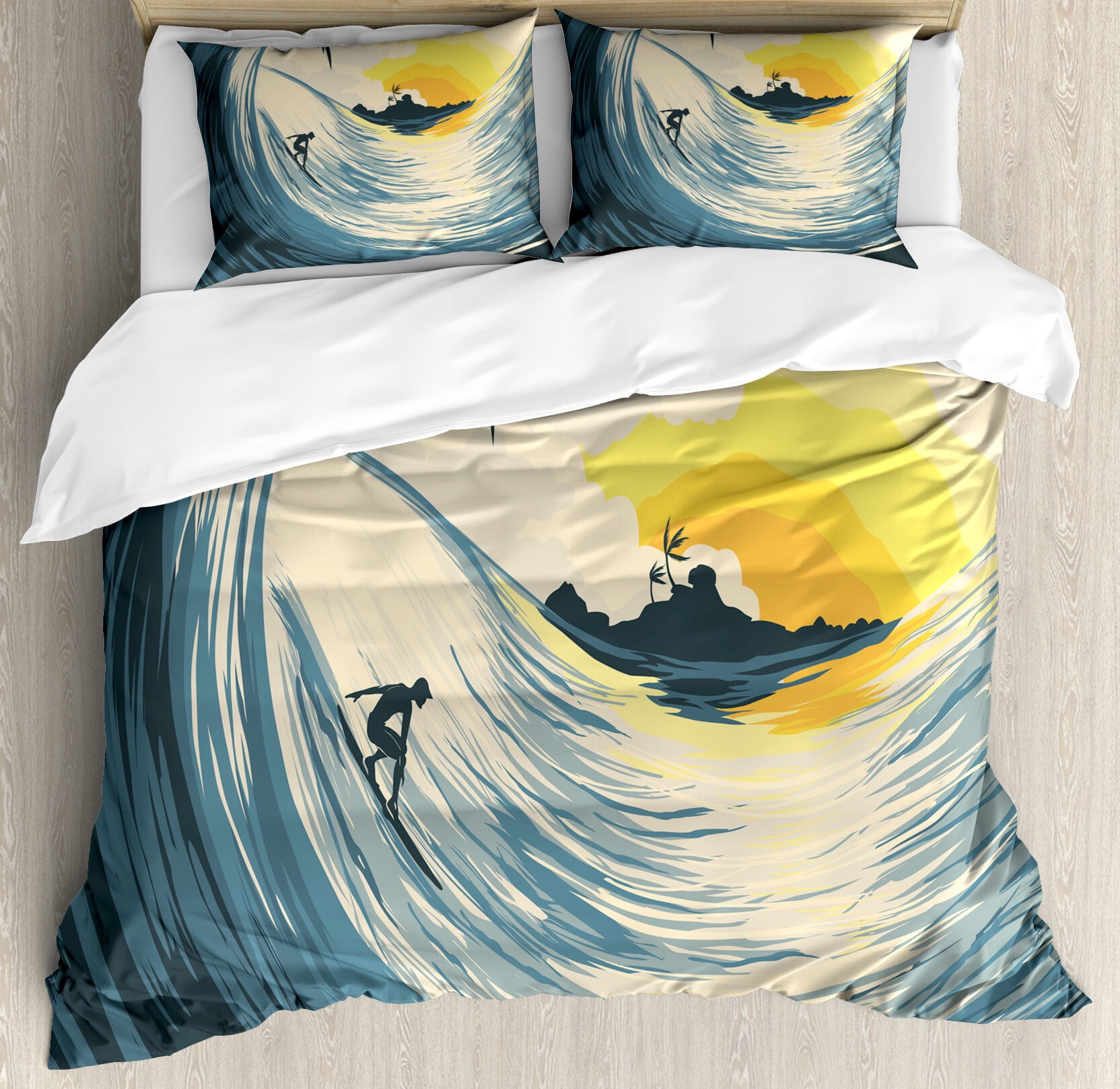 Ocean Duvet Cover Set, Illustration of Cloudy Sky Tropical Island Wave ...