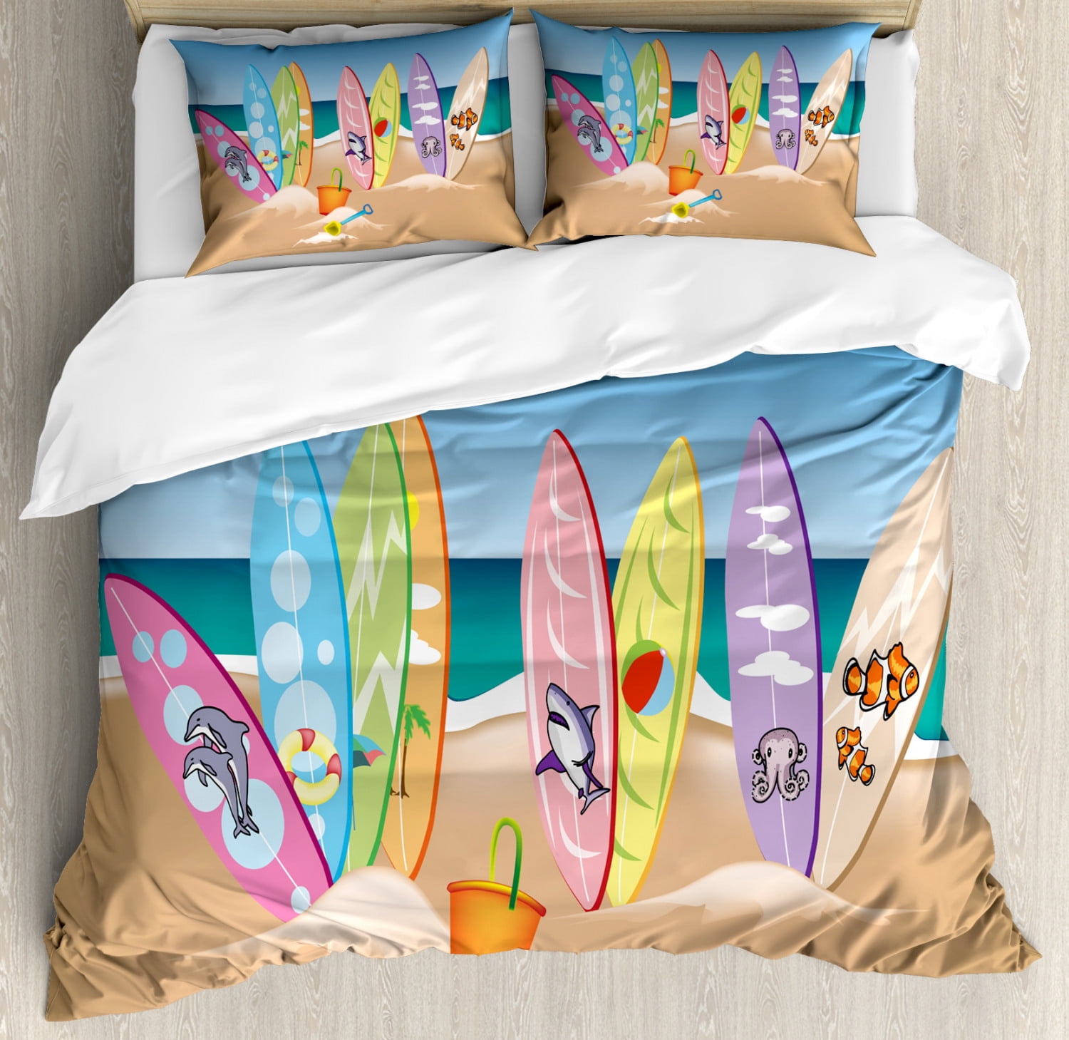 Ocean Duvet Cover Set King Size, An Illustration of Surfboards on the ...