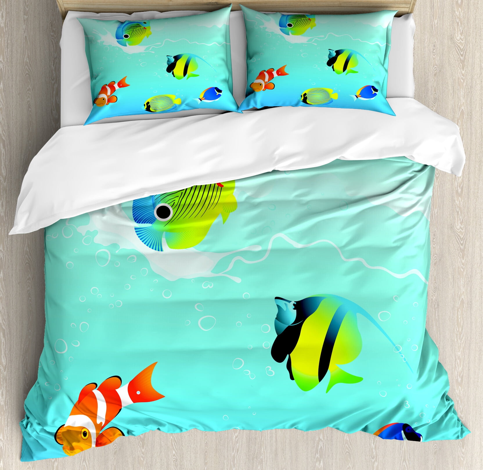 Ocean Duvet Cover Set, Nautical Navy Deep Sealife Image with Exotic ...