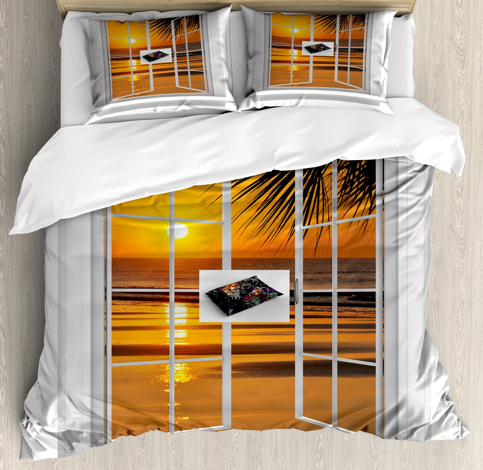 Ocean Duvet Cover Set, Open Window a Sunset View Sky Tropics Nature ...
