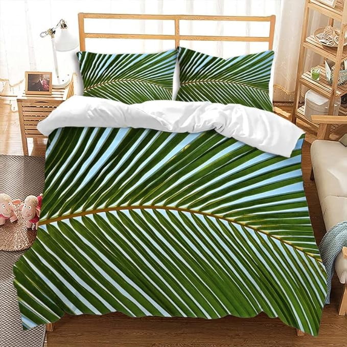 Ocean Duvet Cover Set, Palm Tree Leaves in The Tropical Sand Beach Sea ...