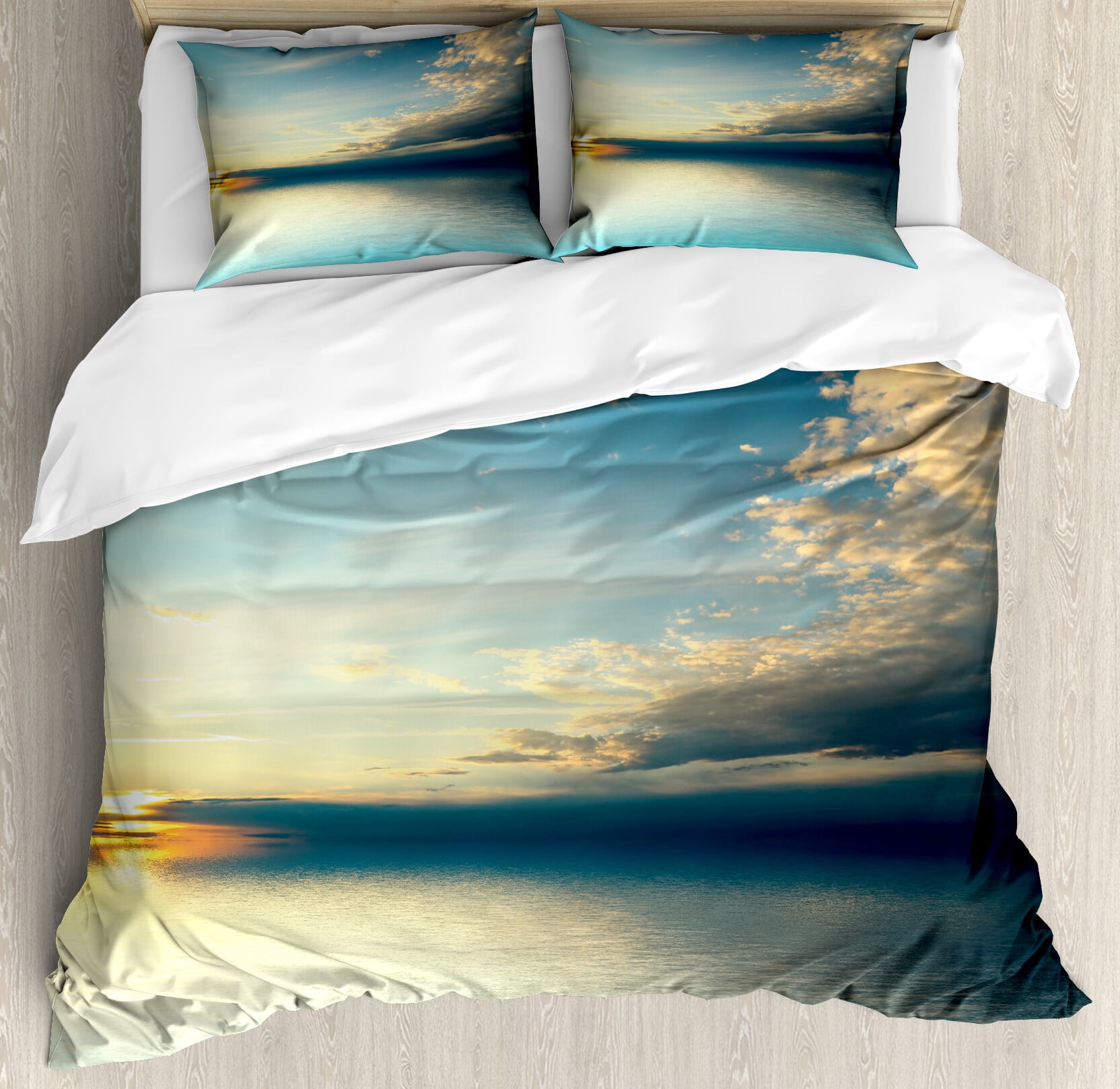 Ocean Duvet Cover Set, Panorama of Sea Sunset Sundown Reflection ...