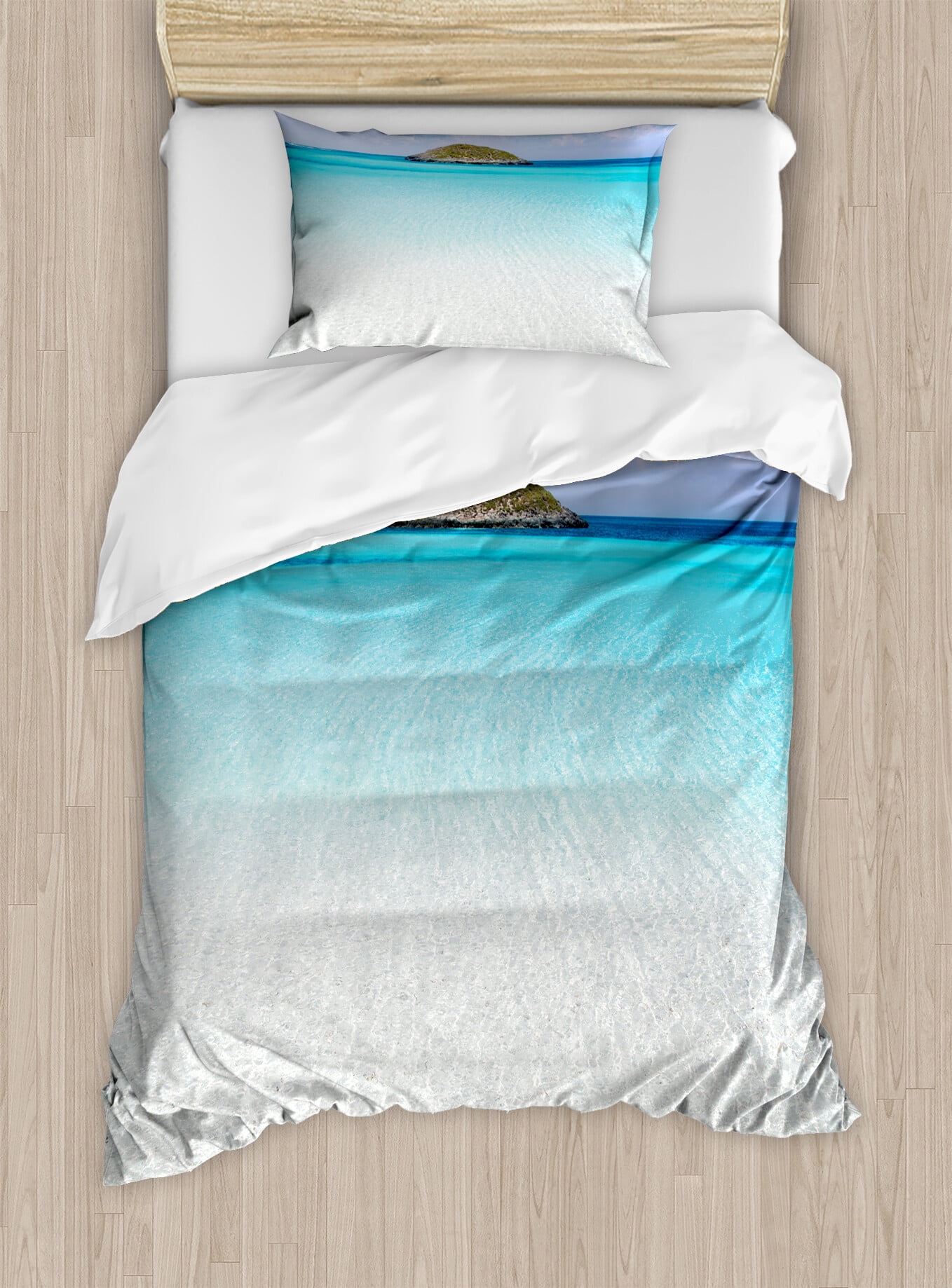 Ocean Duvet Cover Set, Paradise Beach in Caribbean Water a Small Island ...