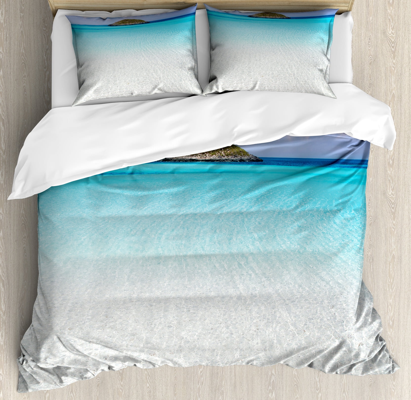 Ocean Duvet Cover Set, Paradise Beach in Caribbean Water a Small Island ...
