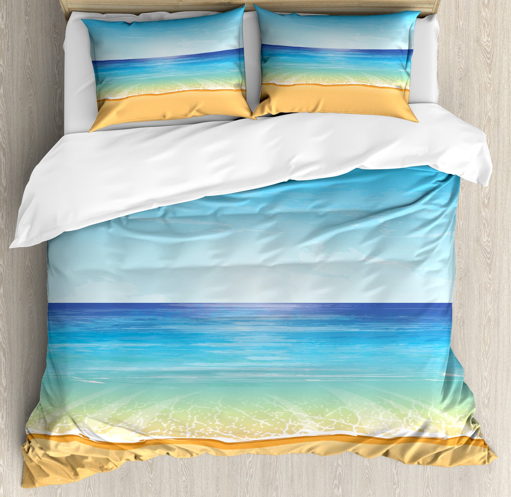 Ocean Duvet Cover Set, Paradise Beach with Sand and Sea Water Summer ...