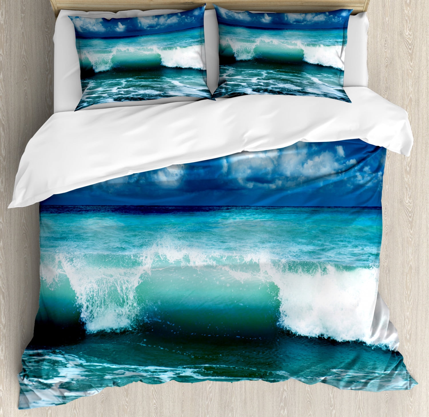 Ocean Duvet Cover Set Queen Size, Caribbean Island Coast Seascape Waves ...