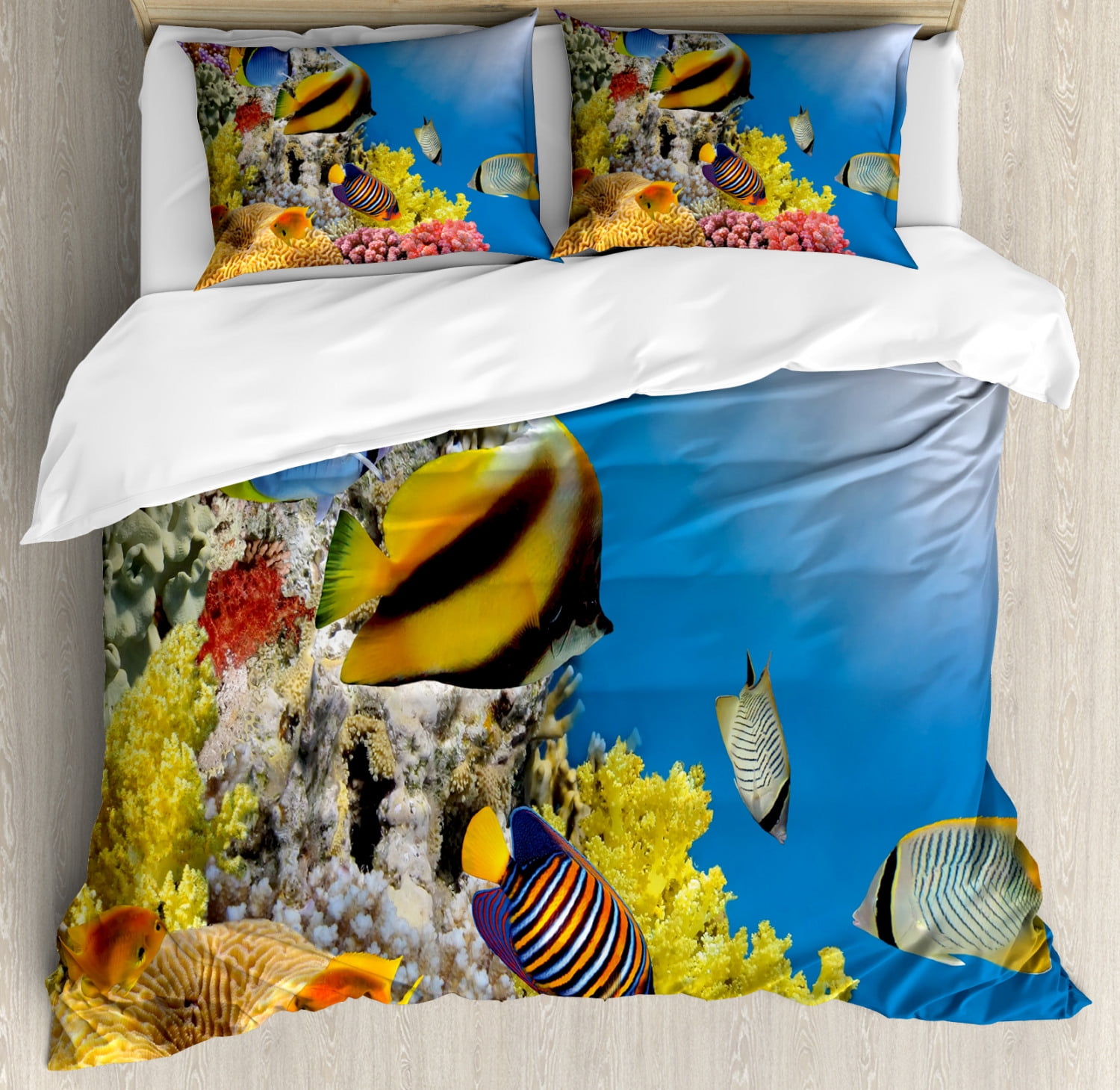Ocean Duvet Cover Set Queen Size, Coral Colony on a Reef Top in Red Sea ...