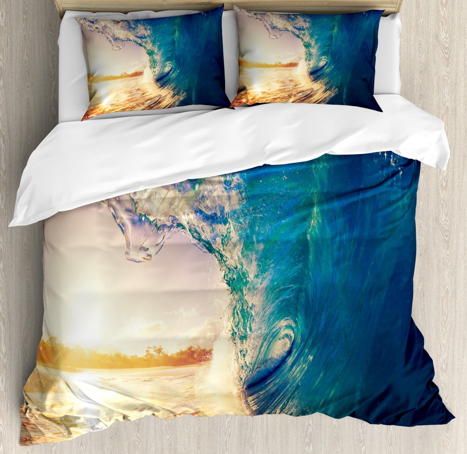 Ocean Duvet Cover Set Queen Size, Ocean Wave at Sunrise Reflection on ...