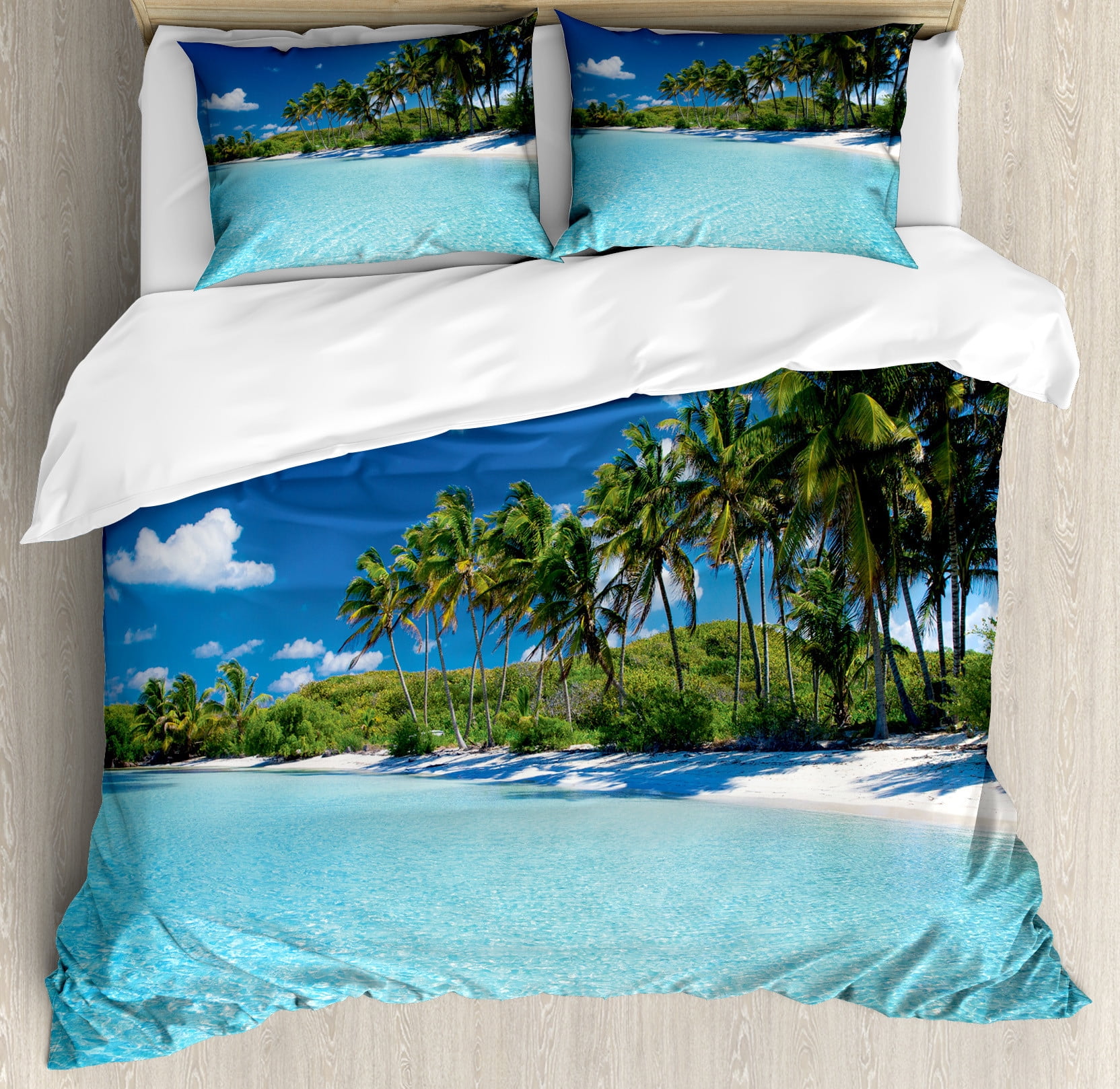 Ocean Duvet Cover Set, Relaxing Beach Resort Spa Palm Trees and Sea ...