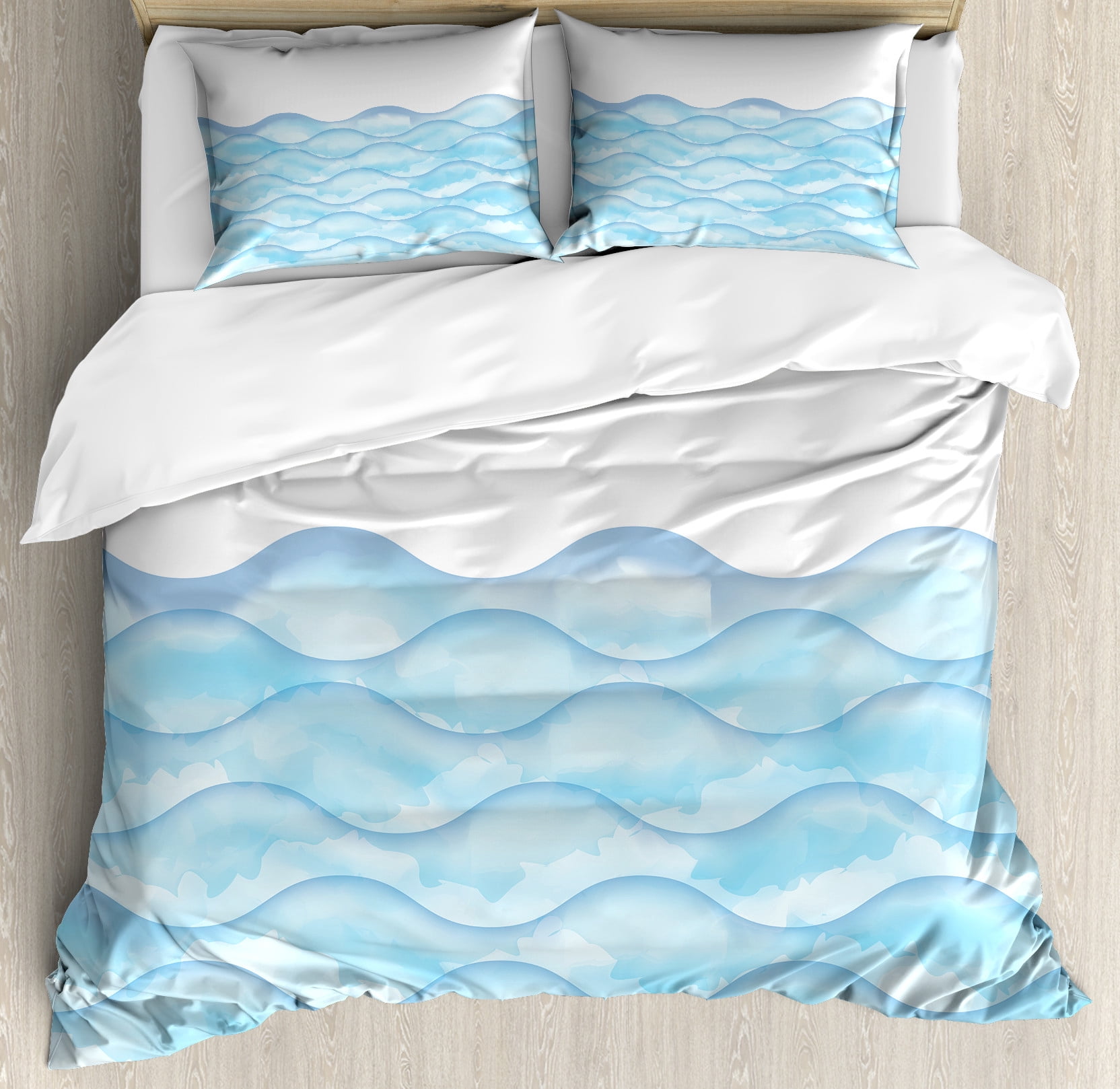 Ocean Duvet Cover Set, Sea Waves Illustration Features Liquid Ocean ...