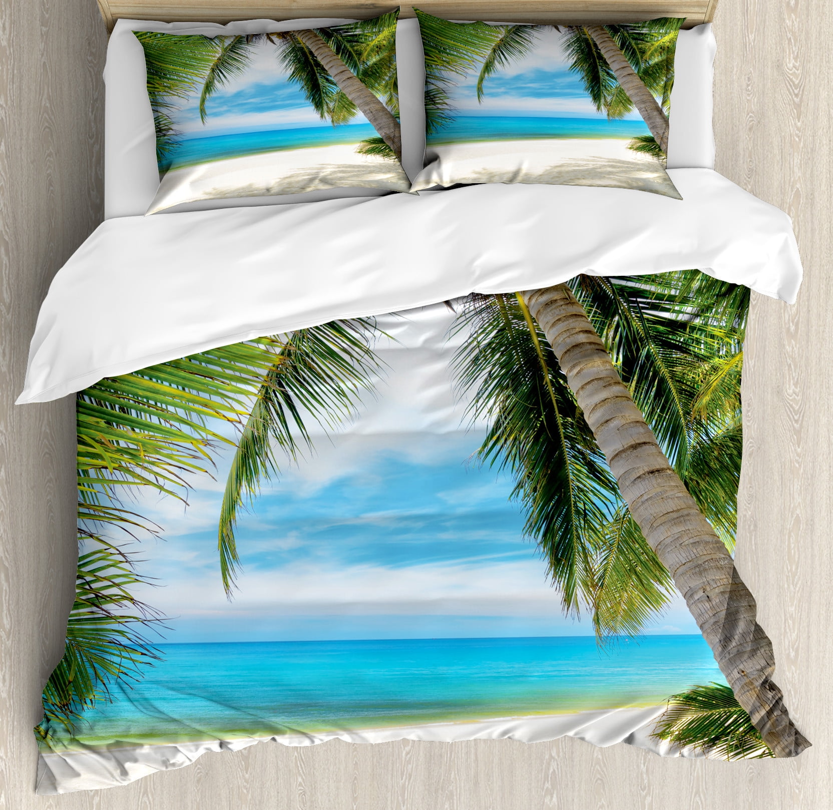 Ocean Duvet Cover Set, Shadow Shade of a Coconut Palm Tree on White ...