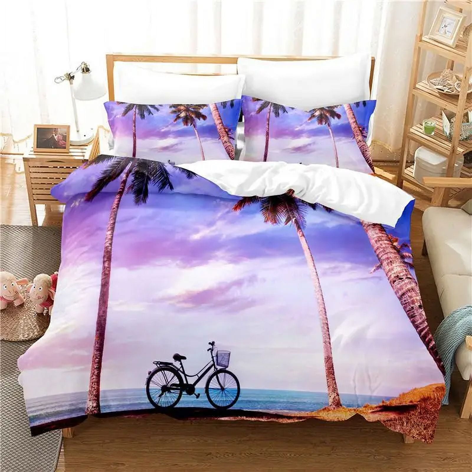 Ocean Duvet Cover Set Size Tropical Island with The Palm Trees and Sea ...