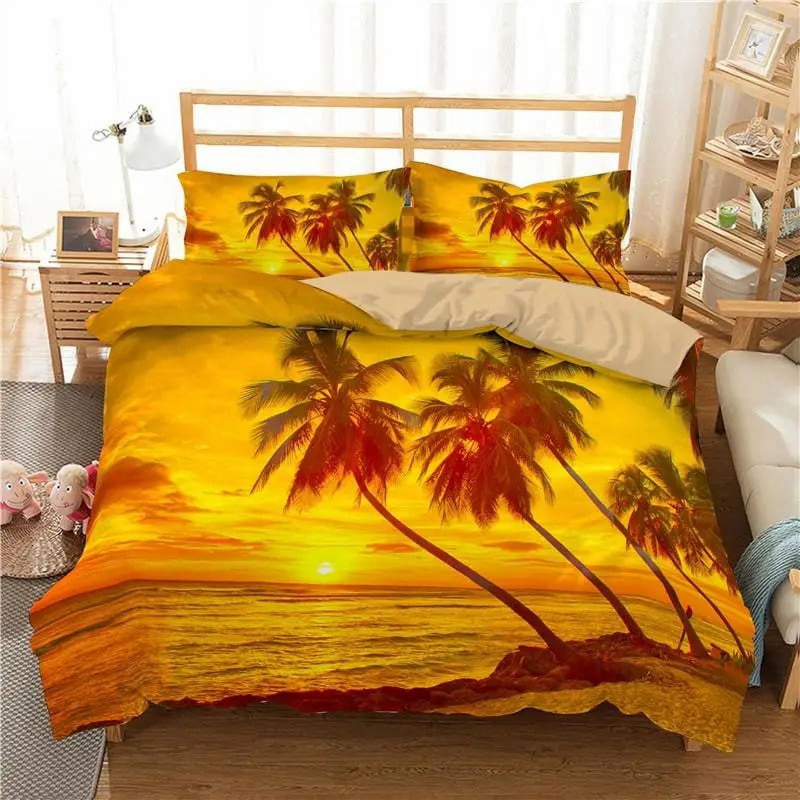 Ocean Duvet Cover Set Size Tropical Island with The Palm Trees and Sea ...