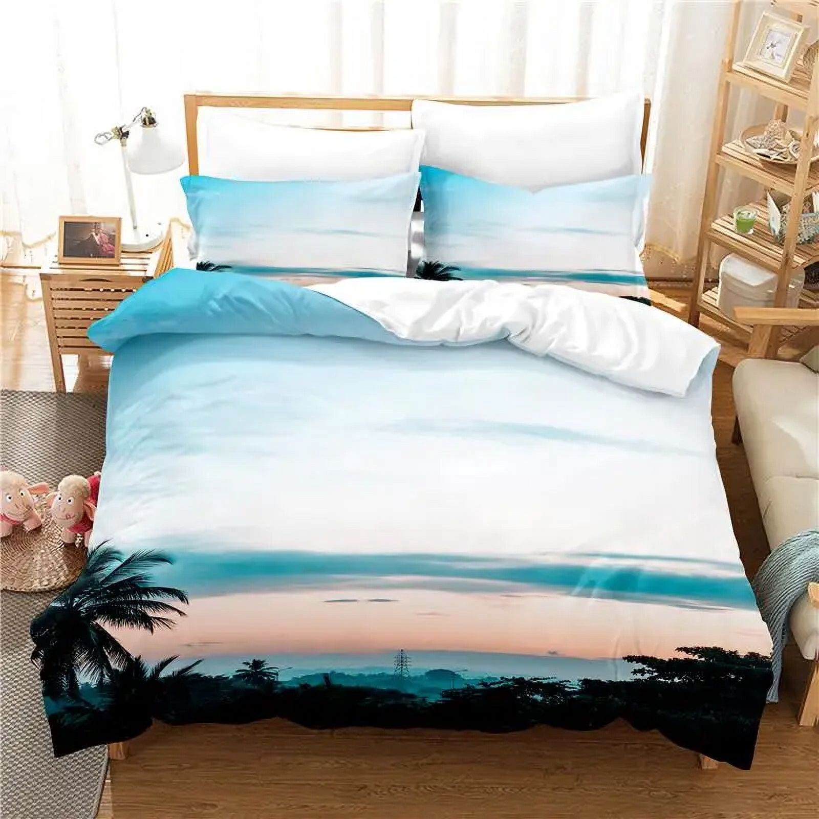 Ocean Duvet Cover Set Size Tropical Island with The Palm Trees and Sea ...