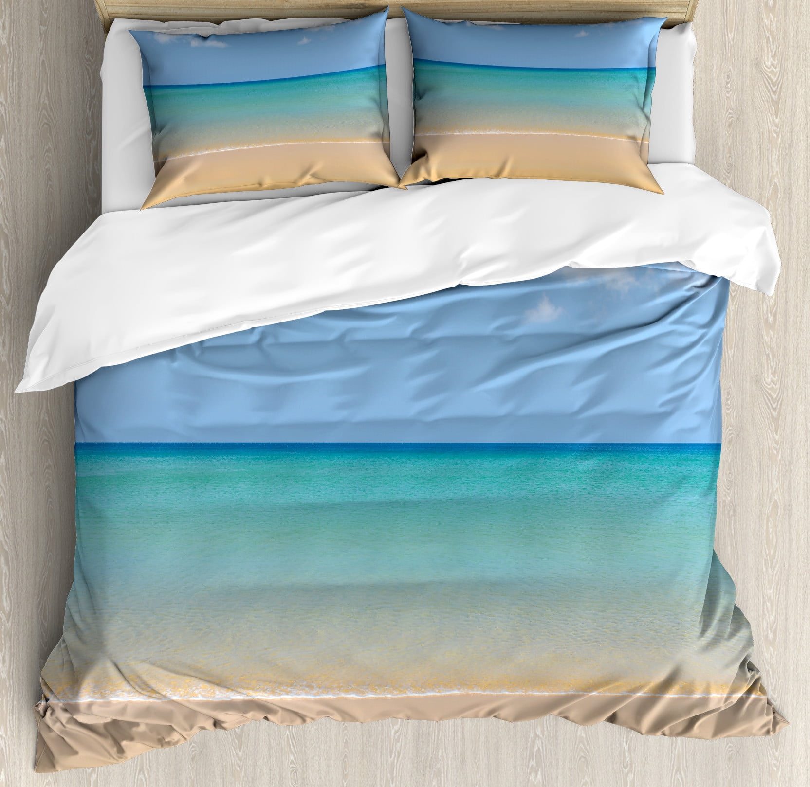 Ocean Duvet Cover Set, Still Calm Sea at the Beach with Aquatic ...
