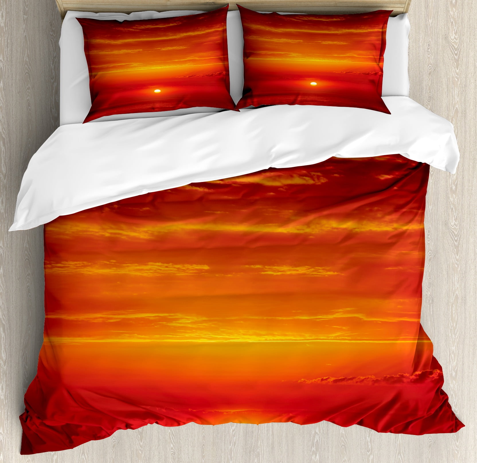Ocean Duvet Cover Set, Sunrise over the Sea in Morning Shoreline ...