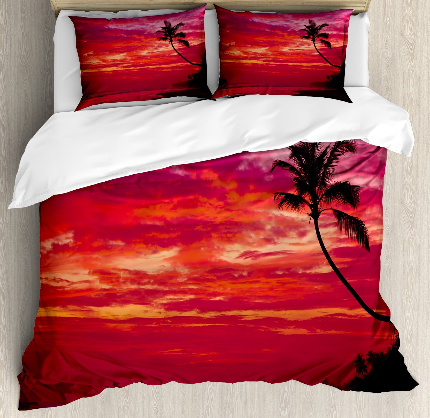 Ocean Duvet Cover Set, Sunset View from a Tropical Island Beach with ...