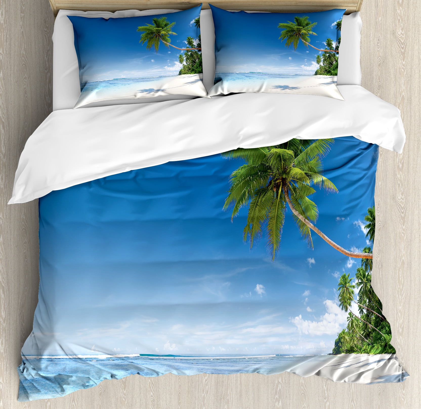 Ocean Duvet Cover Set, Tropical Beach with Palm Trees in the Ocean ...