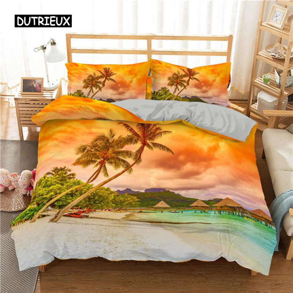 Ocean Duvet Cover Set Tropical Island with The Palm Trees and Sea Beach ...