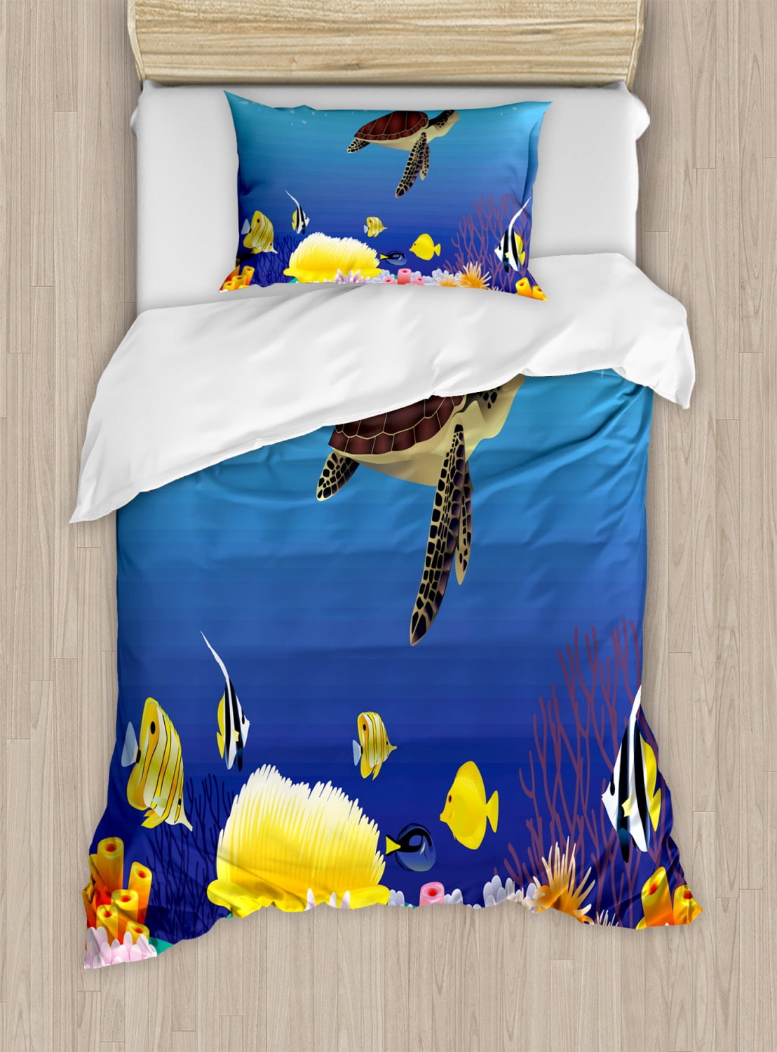 Ocean Duvet Cover Set Twin Size, Modern Cartoon Deep Sea Nautical Navy ...