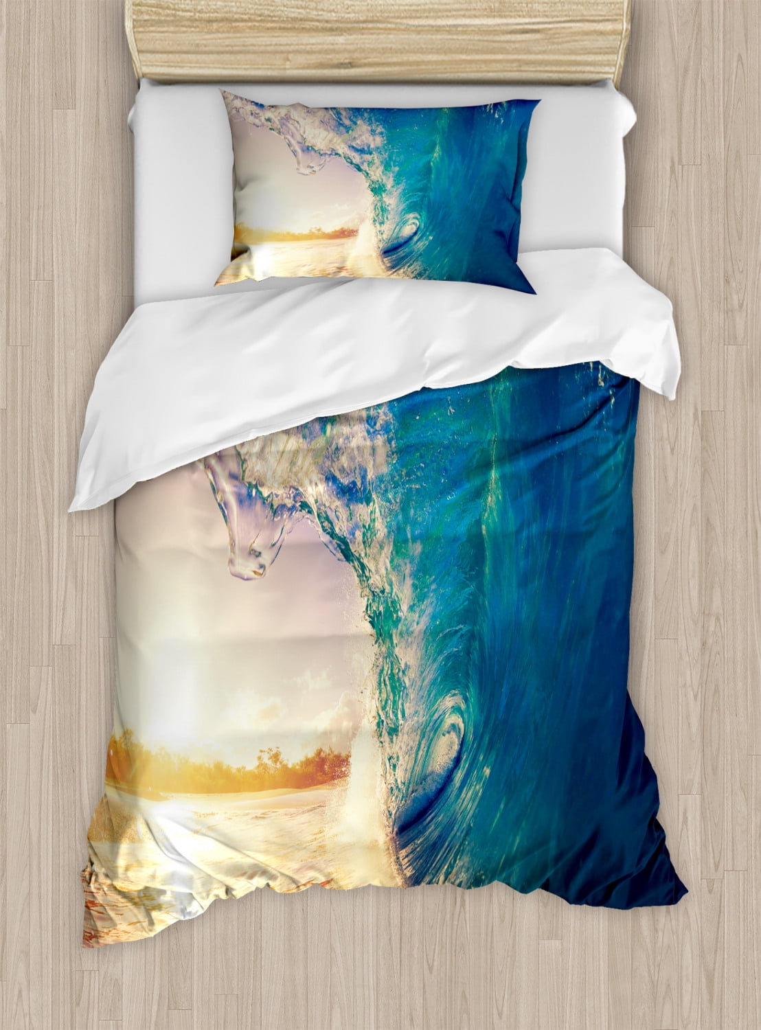 Ocean Duvet Cover Set Twin Size, Ocean Wave at Sunrise Reflection on ...