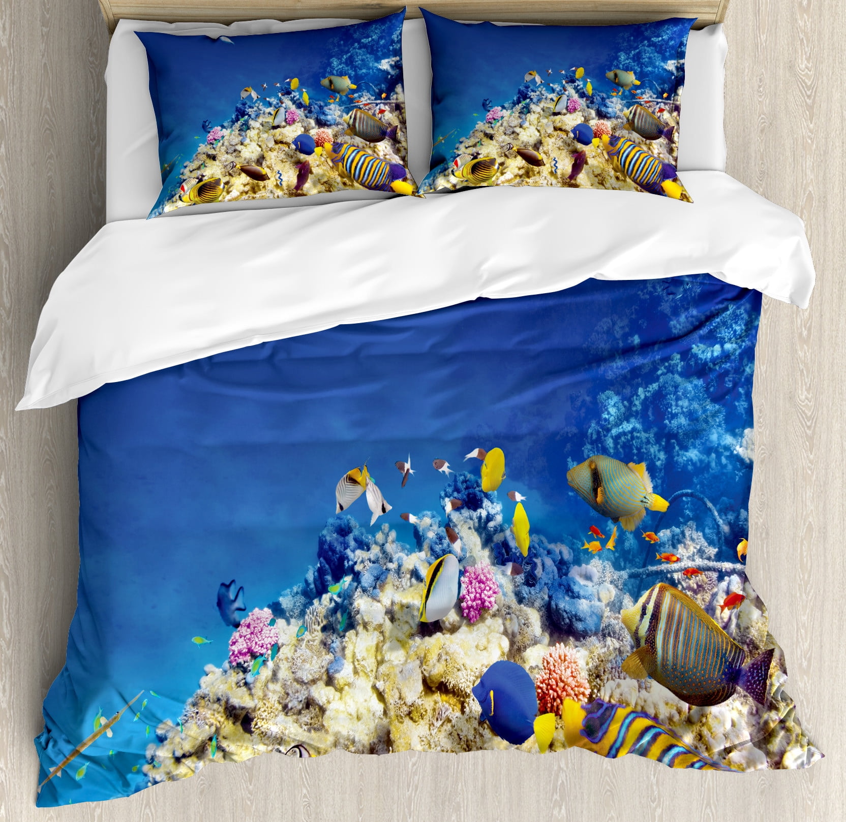 Ocean Duvet Cover Set, Underwater Life Wilderness Caribbean Ocean ...