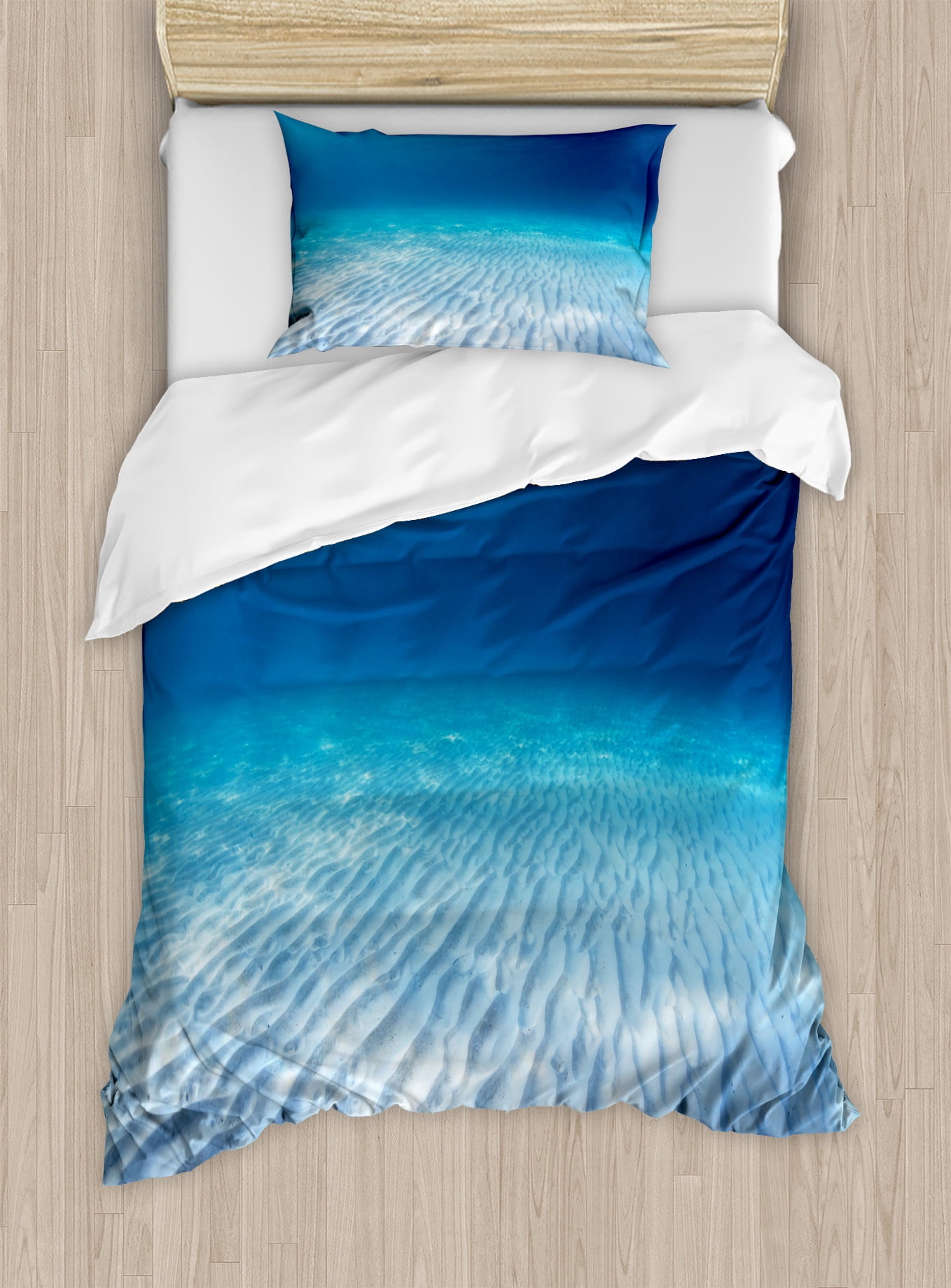 Ocean Duvet Cover Set, Underwater Shot of an Infinite Sandy Sea Bottom ...