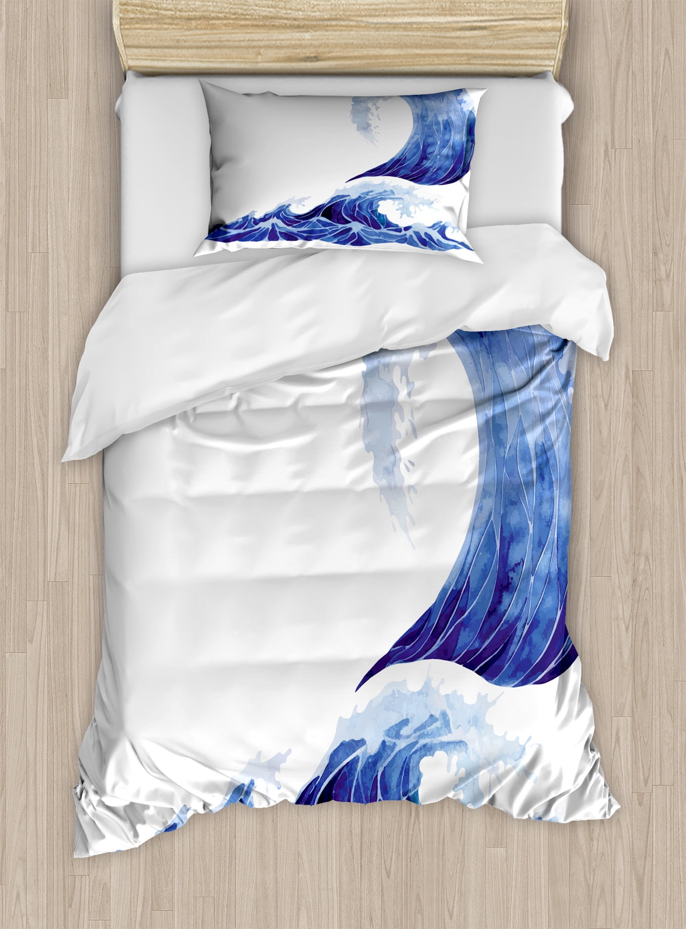 Ocean Duvet Cover Set, Watercolor Style Illustration of Storm Waves on ...