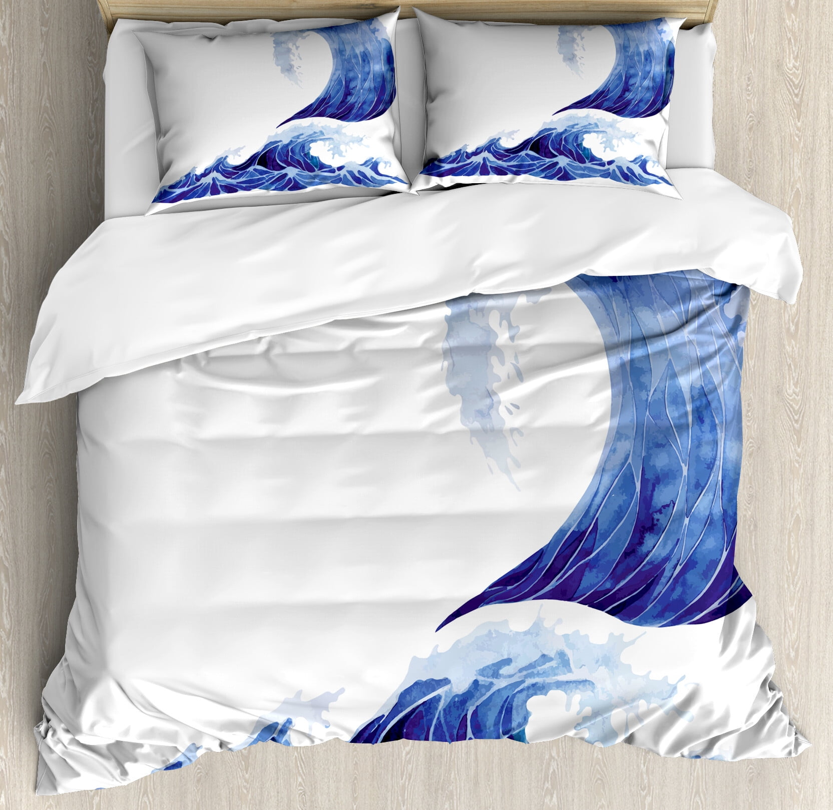 Ocean Duvet Cover Set, Watercolor Style Illustration of Storm Waves on ...