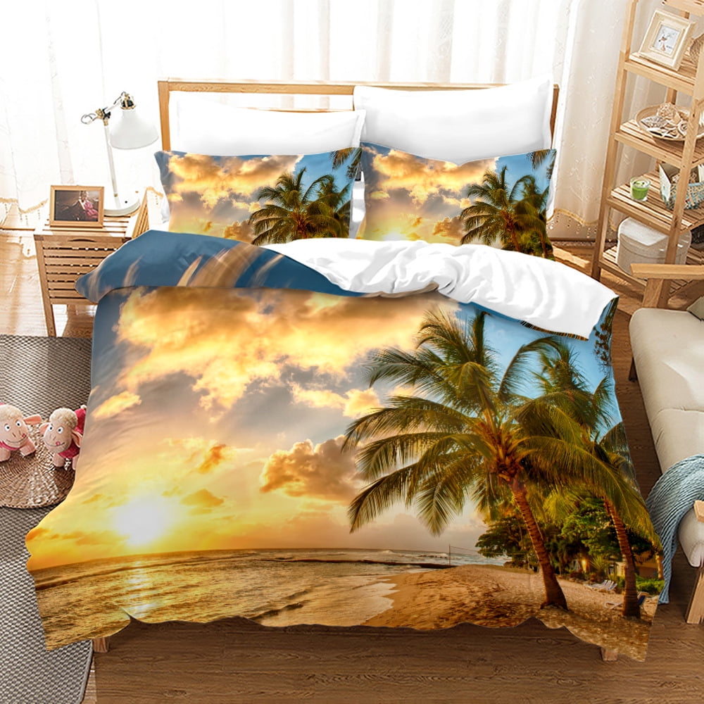 Ocean Duvet Cover Sets, Tropical Island with The Palm Trees and Sea ...