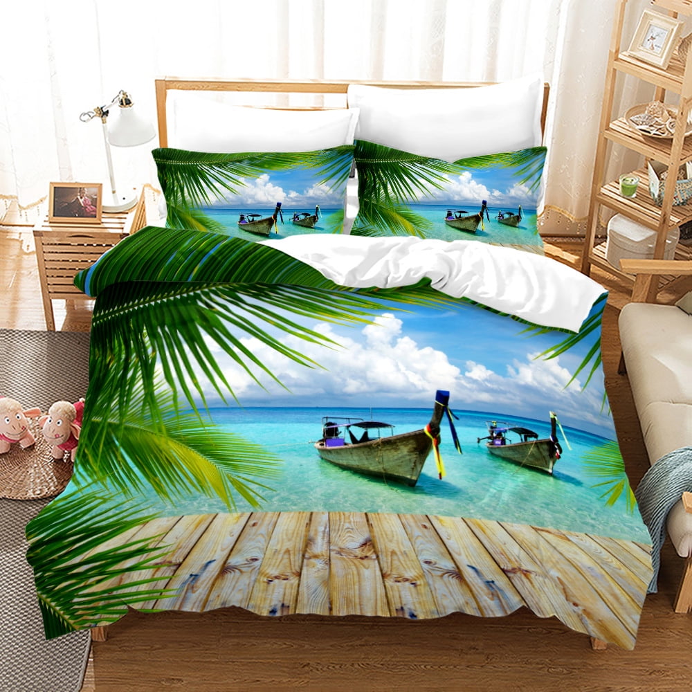Ocean Duvet Cover Sets, Tropical Island with The Palm Trees and Sea ...
