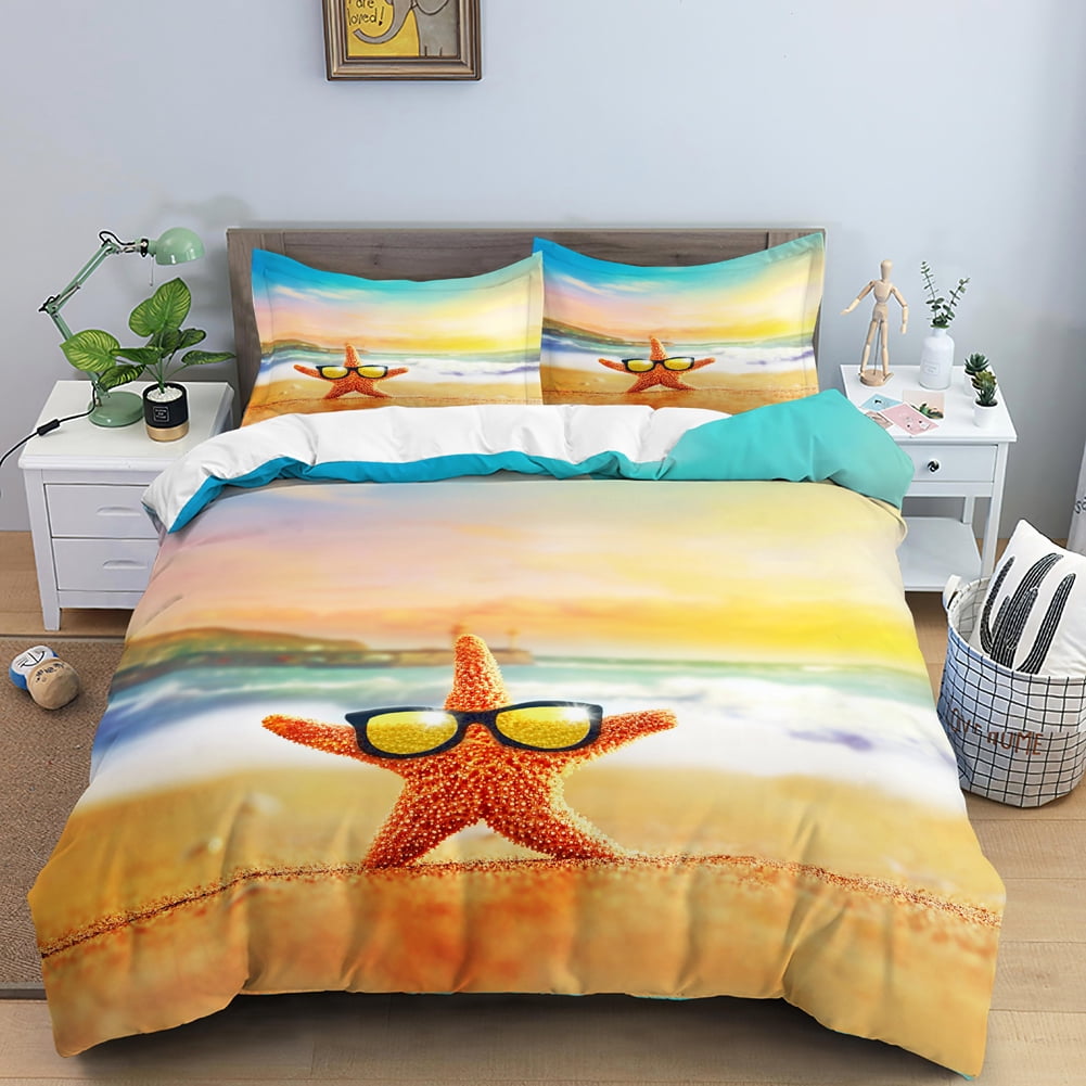 Ocean Duvet Cover Star Summer Beach Seashell Bedding Set for Kids ...