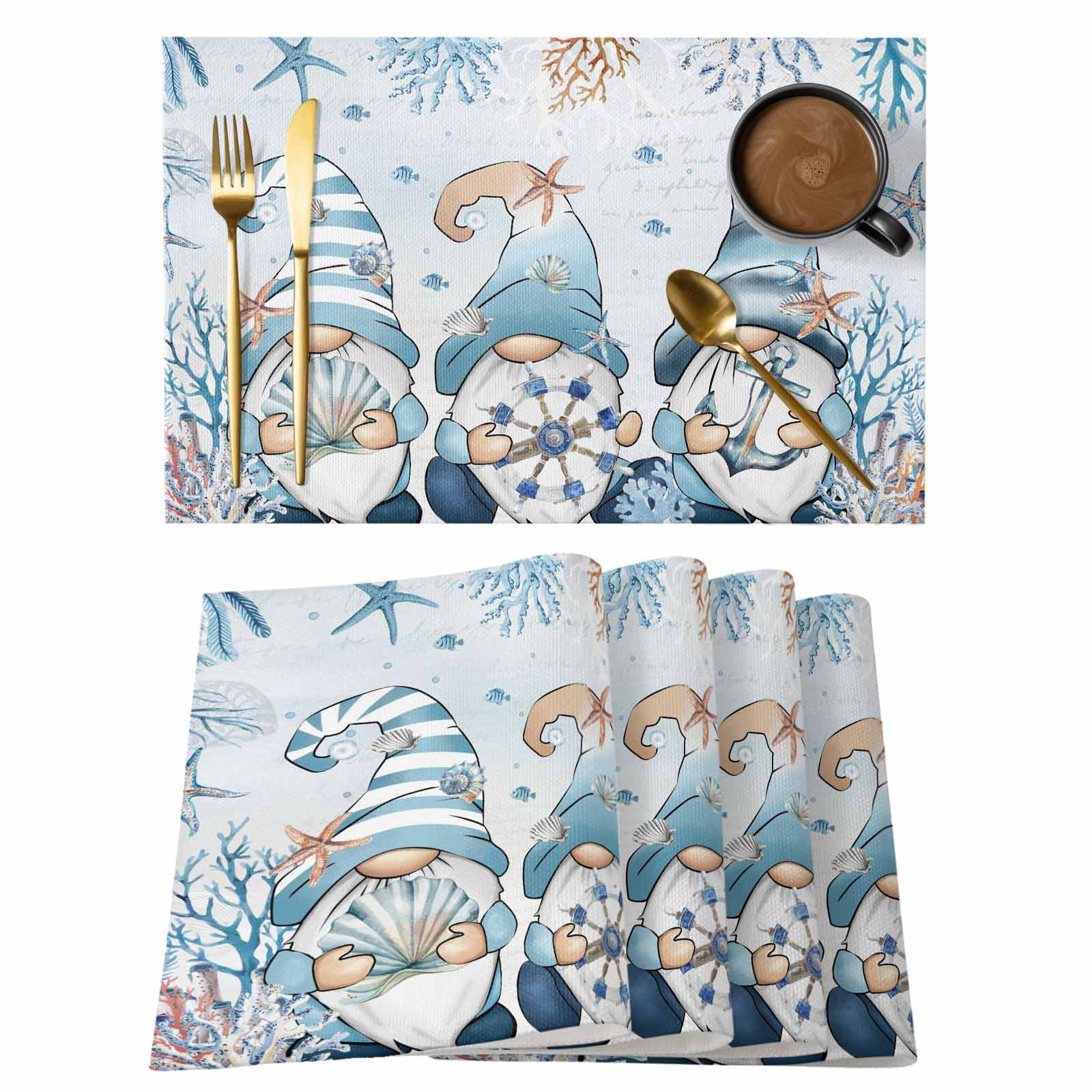 Ocean Dwarf Placemats Set of 4 Coral Starfish Jellyfish Seaweed Heat ...