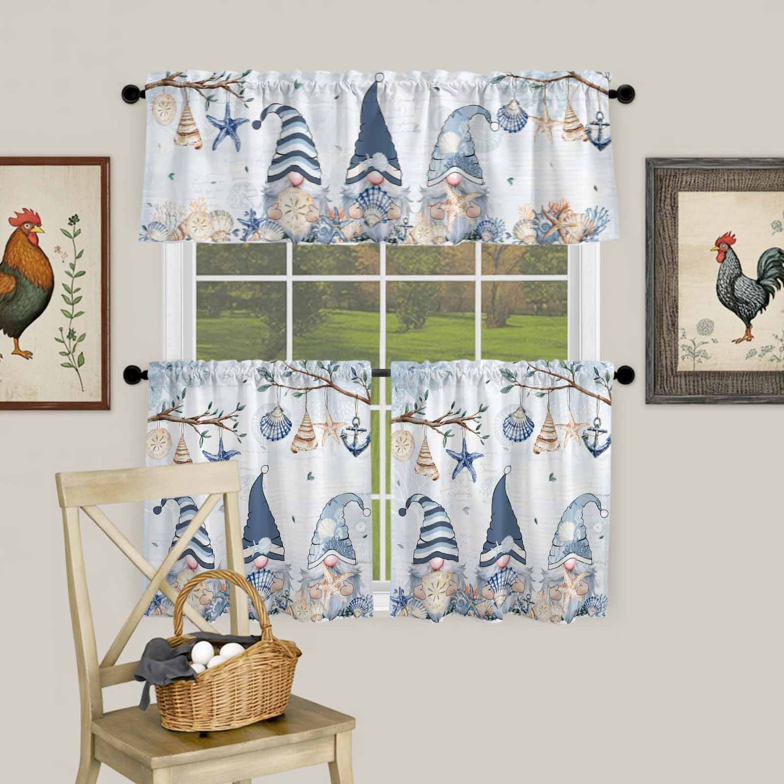 Ocean Dwarf Shell Starfish Nautical Anchor Curtain Tier and Valance Set ...