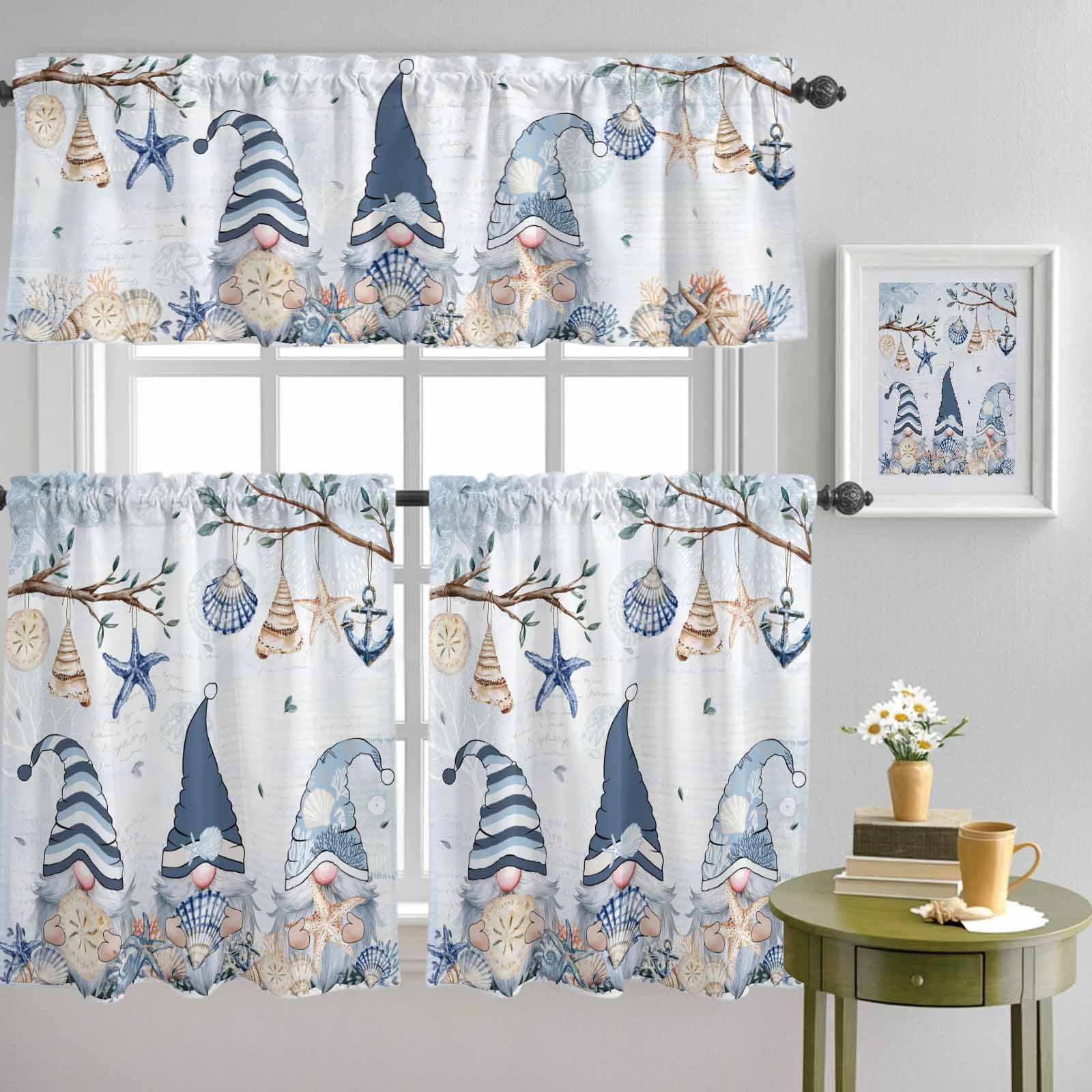Ocean Dwarf Shell Starfish Nautical Anchor Curtain Tier and Valance Set ...