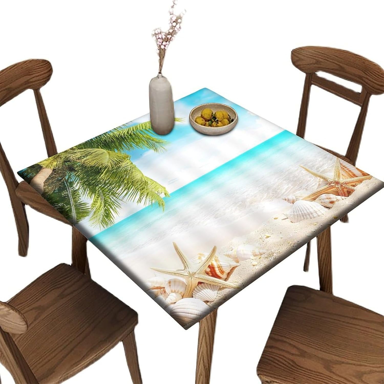 Ocean Elastic Edged Fitted Table Cover, Summer Beach Shells Starfish ...